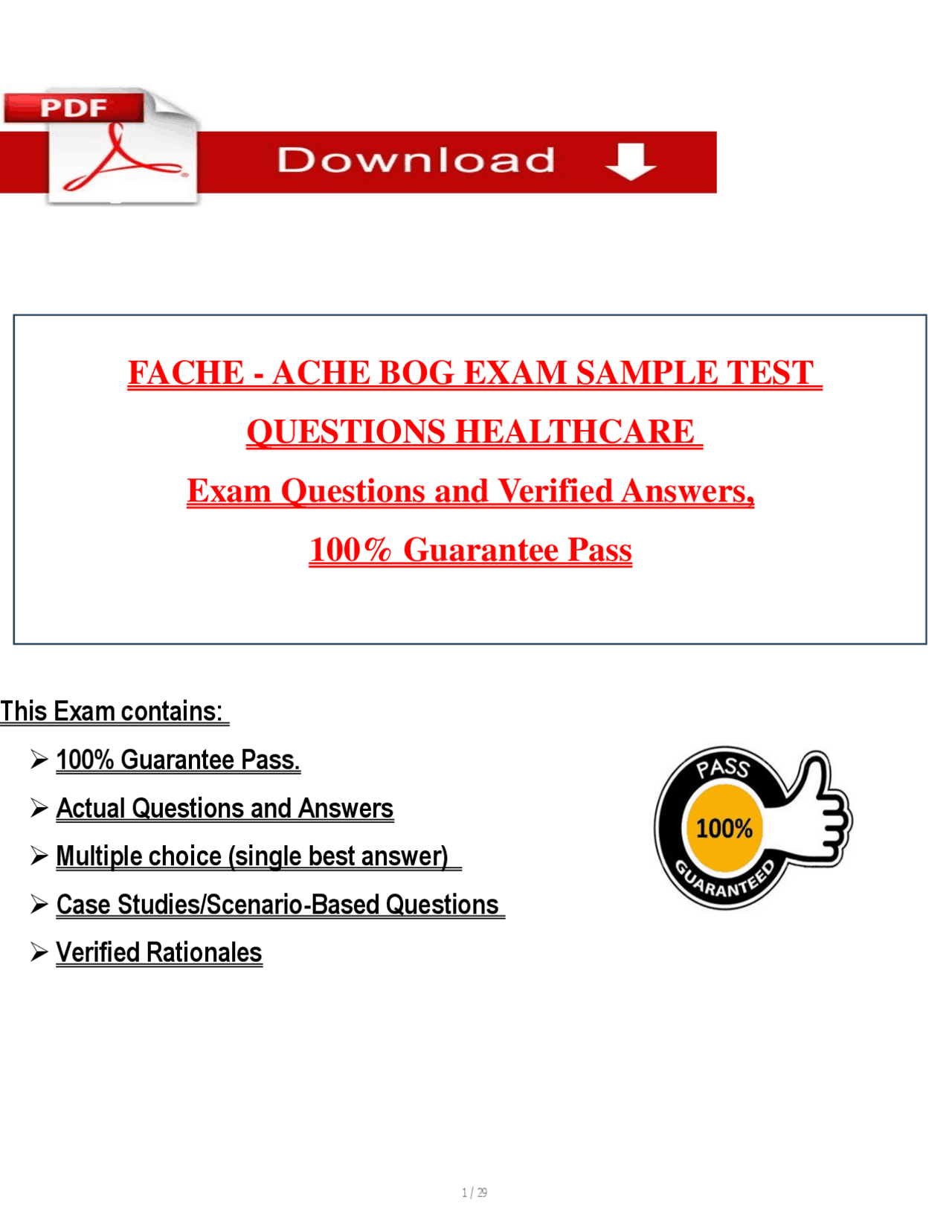 FACHE – ACHE BOG Exam Sample Test | Healthcare Management (2025/2026 ...