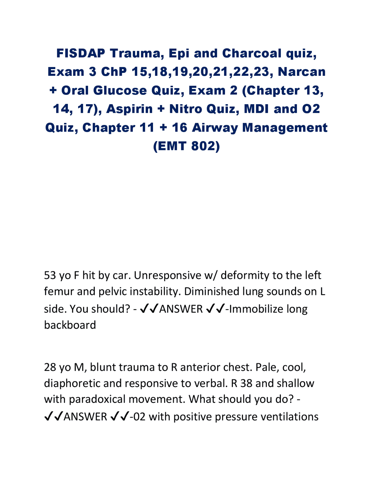Trauma and Emergency Medical Care Quiz Questions and Answers | Exams ...