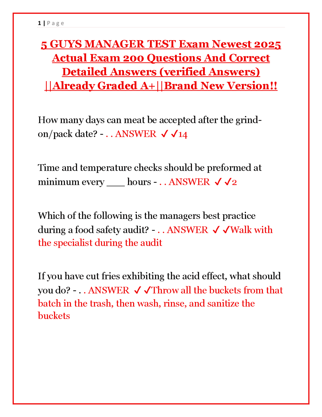 5 Guys Manager Training Exam: Questions and Answers for Restaurant ...