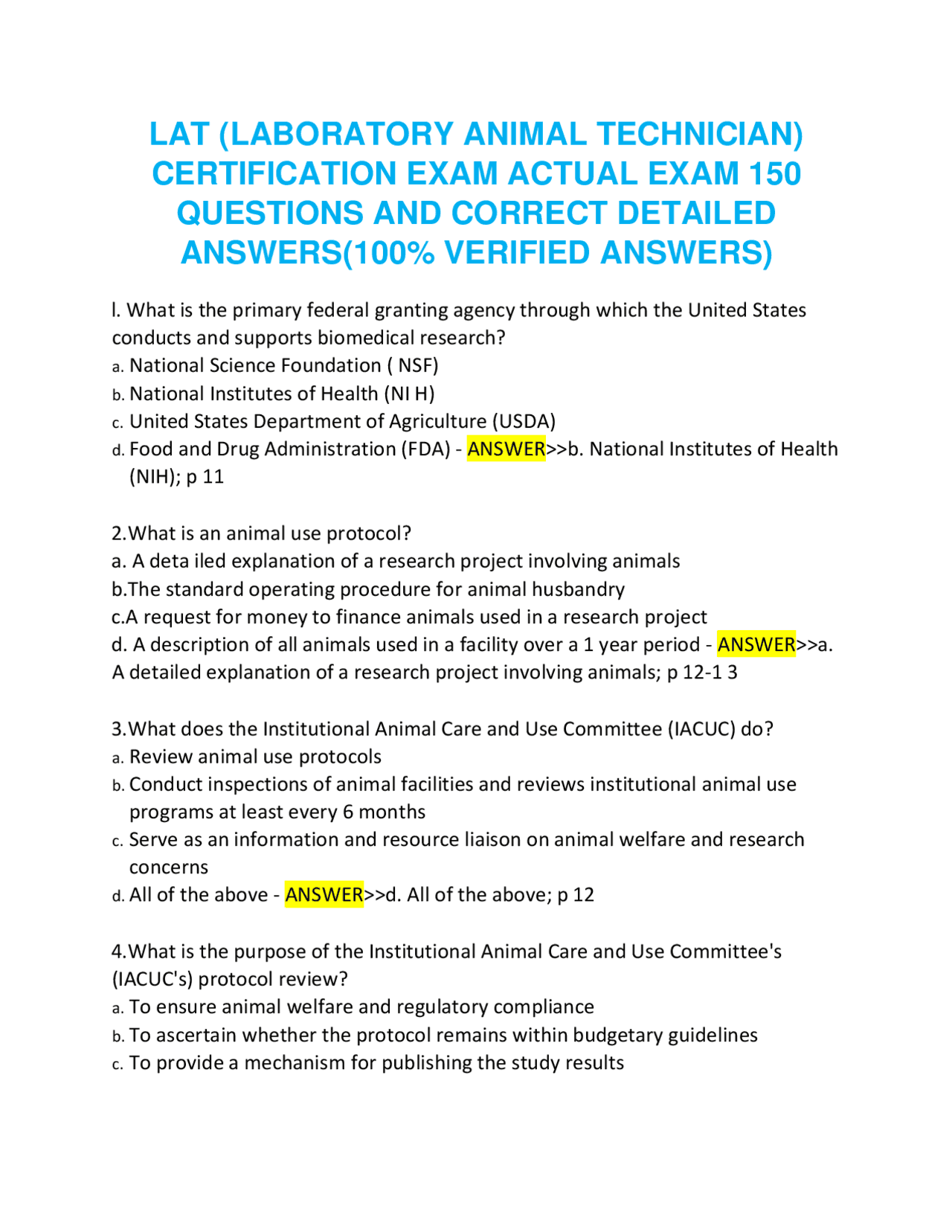 LAT Certification Exam: 150 Questions and Answers | Exams Biomedicine ...