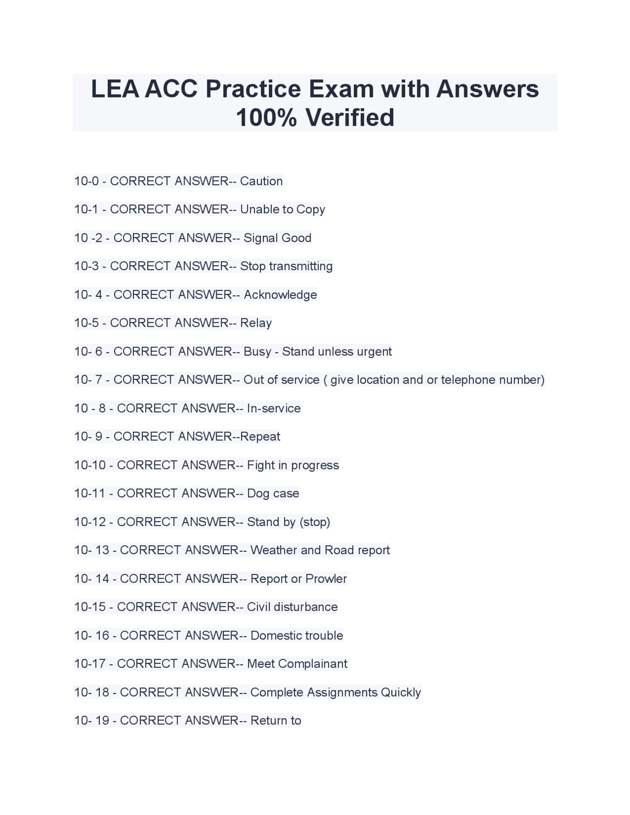 LEA ACC Practice Exam: Law Enforcement Codes and Meanings | Exams ...