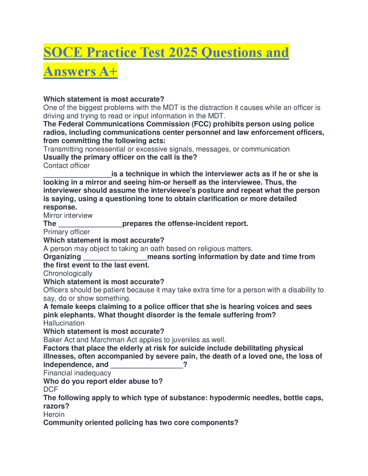 SOCE Practice Test 2025: Law Enforcement Questions and Answers | Exams ...