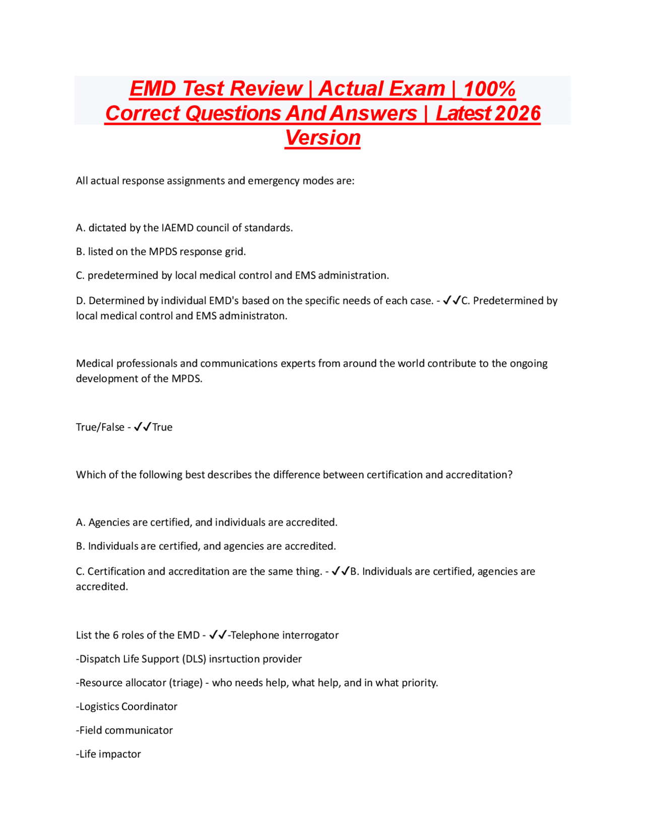 EMD Test Review: Questions and Answers for Emergency Medical Dispatch ...