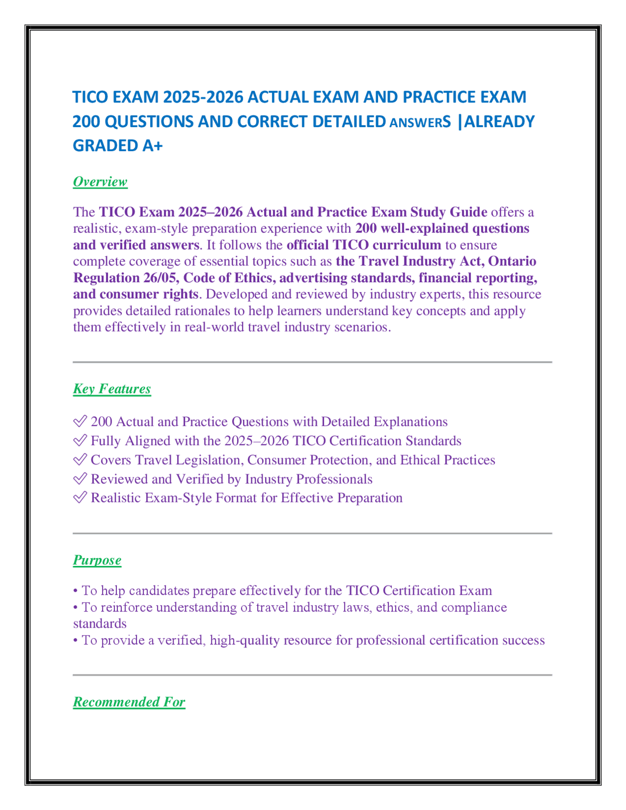 TICO Exam 2025-2026 Practice Questions and Answers | Exams Engineering ...