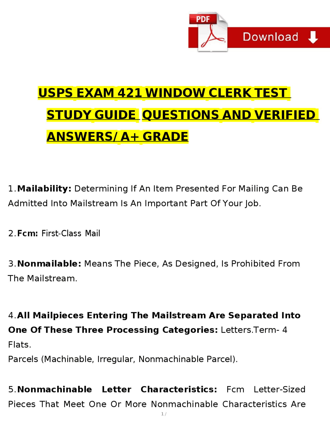 USPS Window Clerk Exam Study Guide: Questions and Verified Answers ...