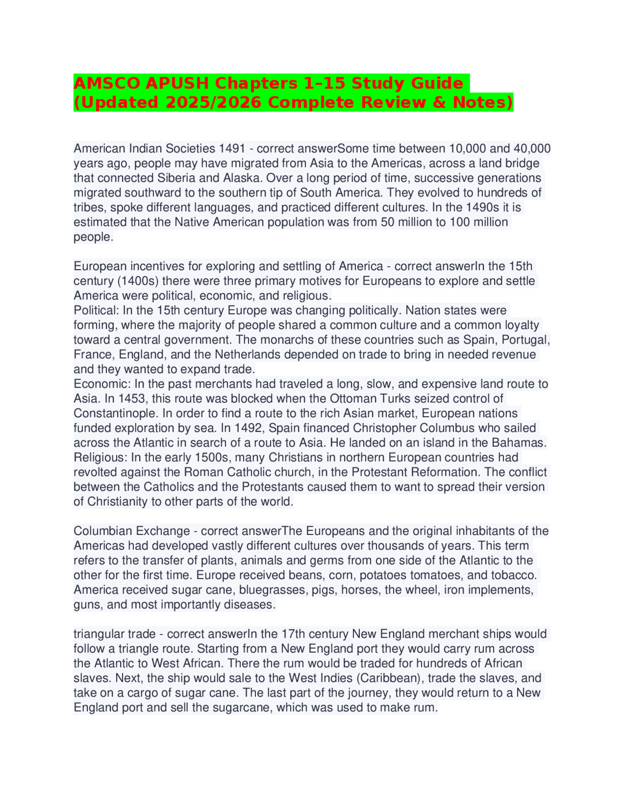 APUSH Exam Prep: Comprehensive Study Guide (Chapters 1-15) | Exams ...