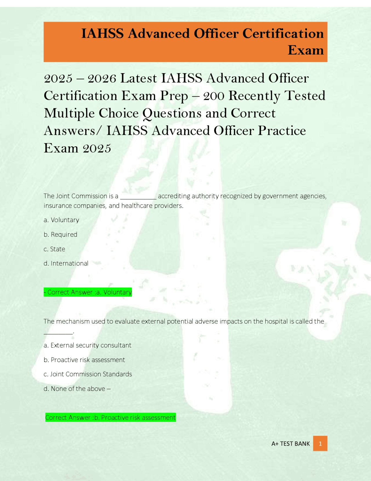 IAHSS Advanced Officer Certification Exam Prep: 200+ Multiple Choice ...