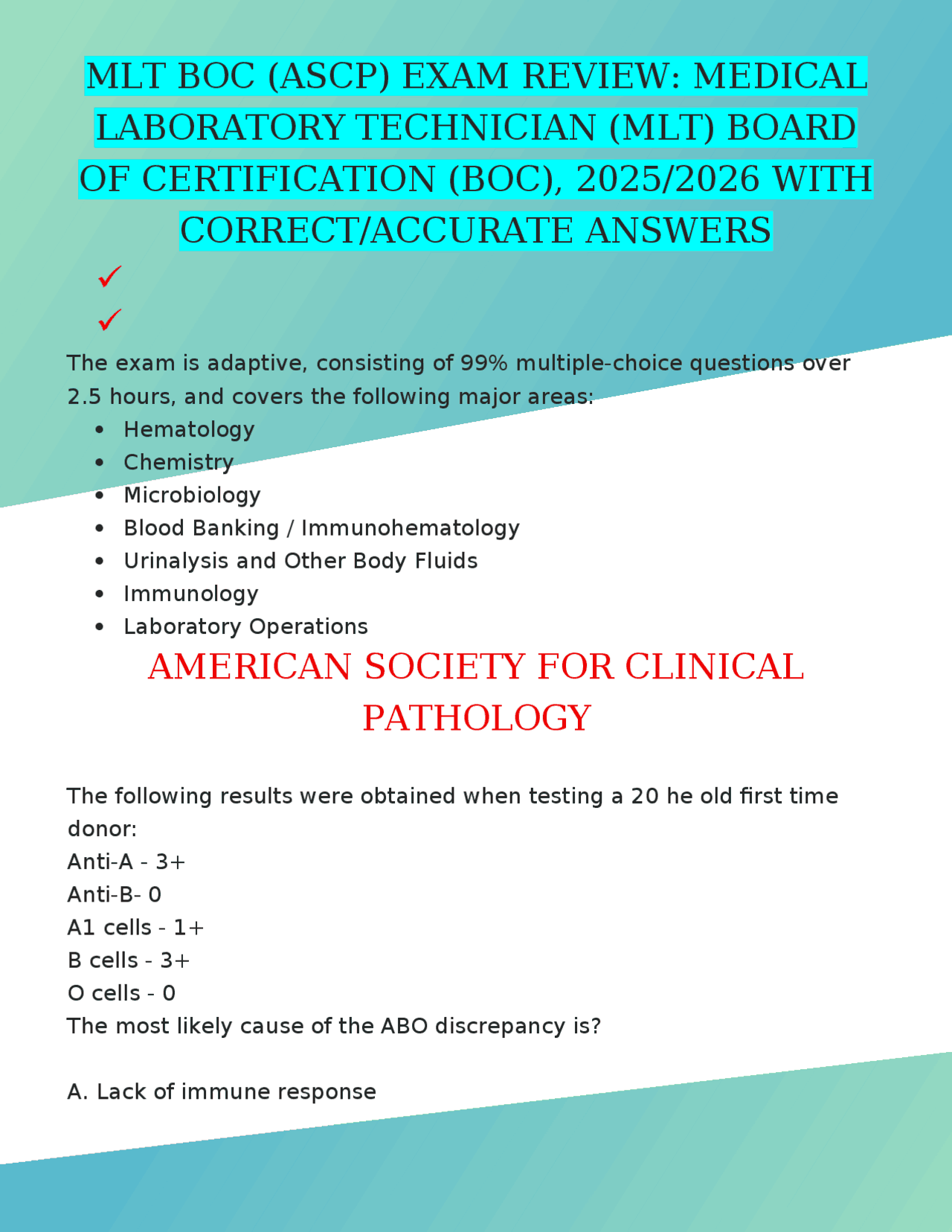 MLT BOC (ASCP) EXAM REVIEW: MEDICAL LABORATORY TECHNICIAN (MLT) BOARD ...