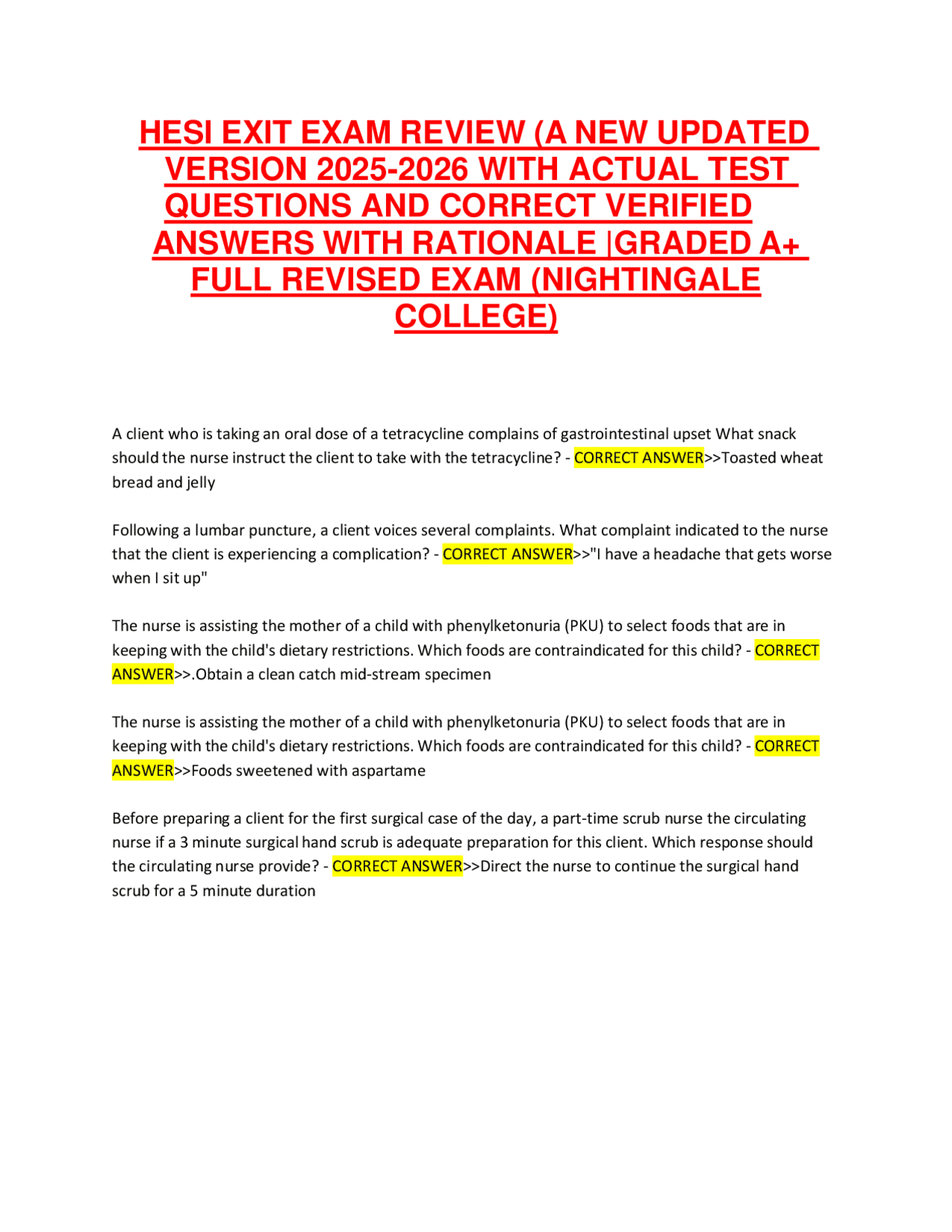 Comprehensive Nursing Exam Review for Students | Exams Nursing | Docsity
