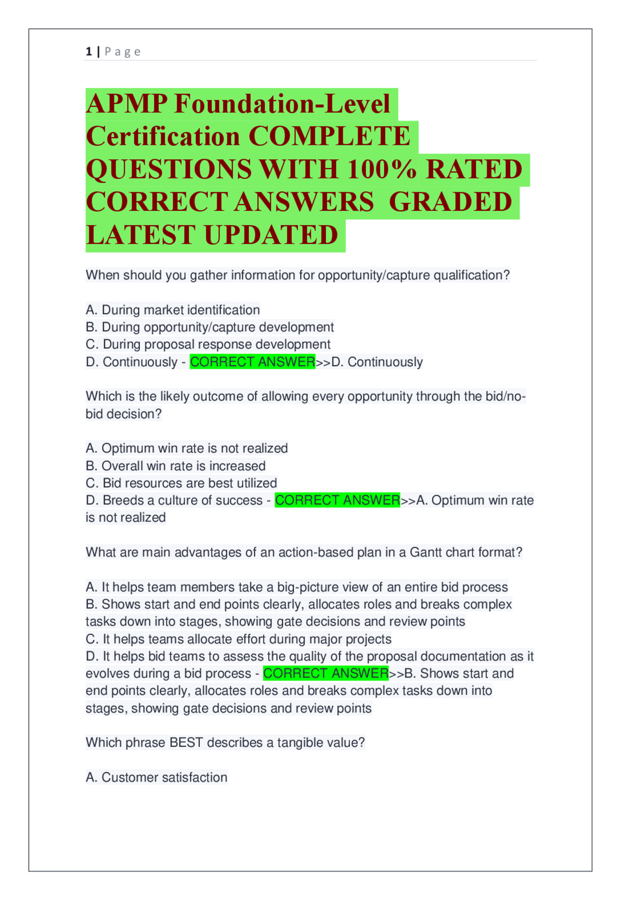 APMP Foundation-Level Certification: Complete Questions and Answers | Exams Project Management ...