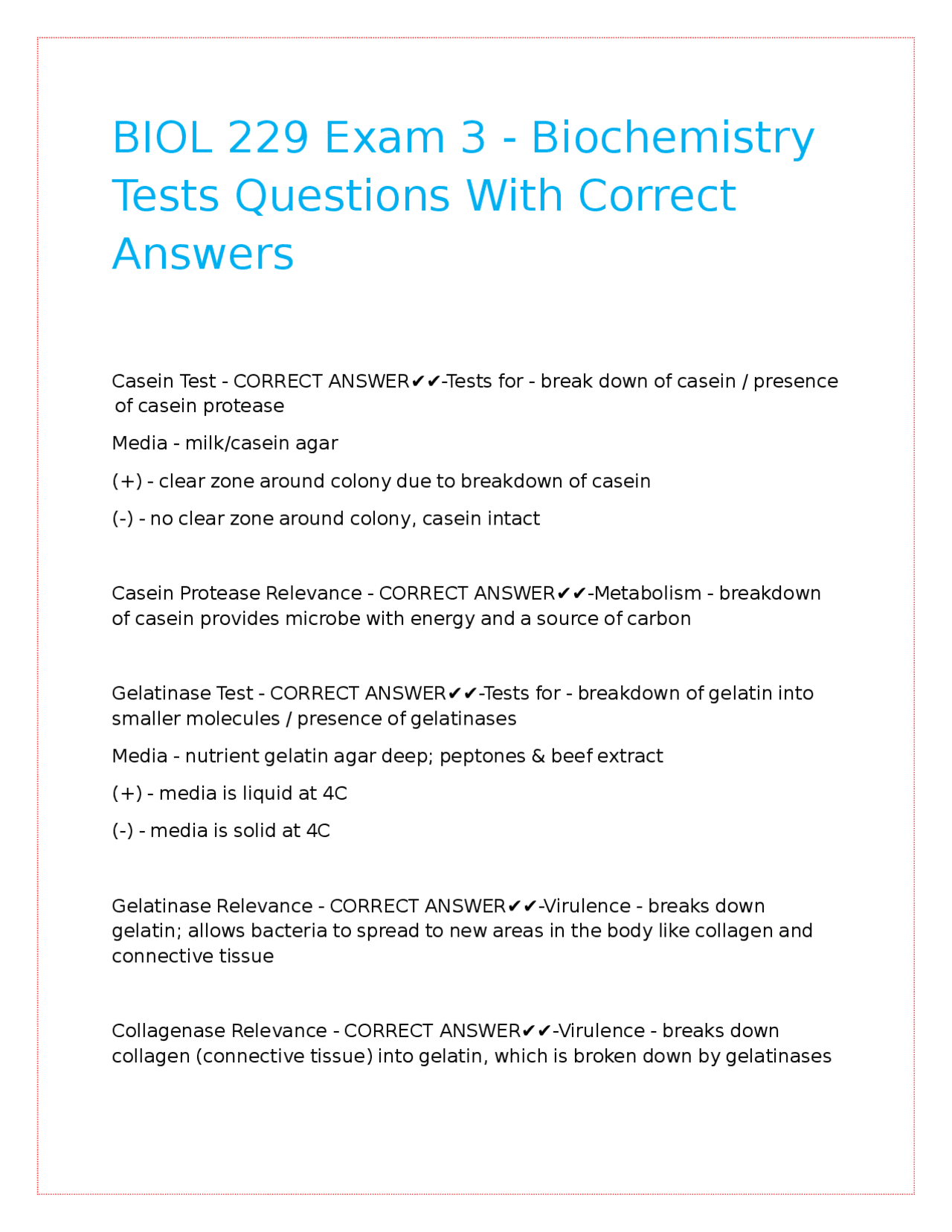 Biochemistry Exam 3: Test Questions and Answers | Exams Biology | Docsity