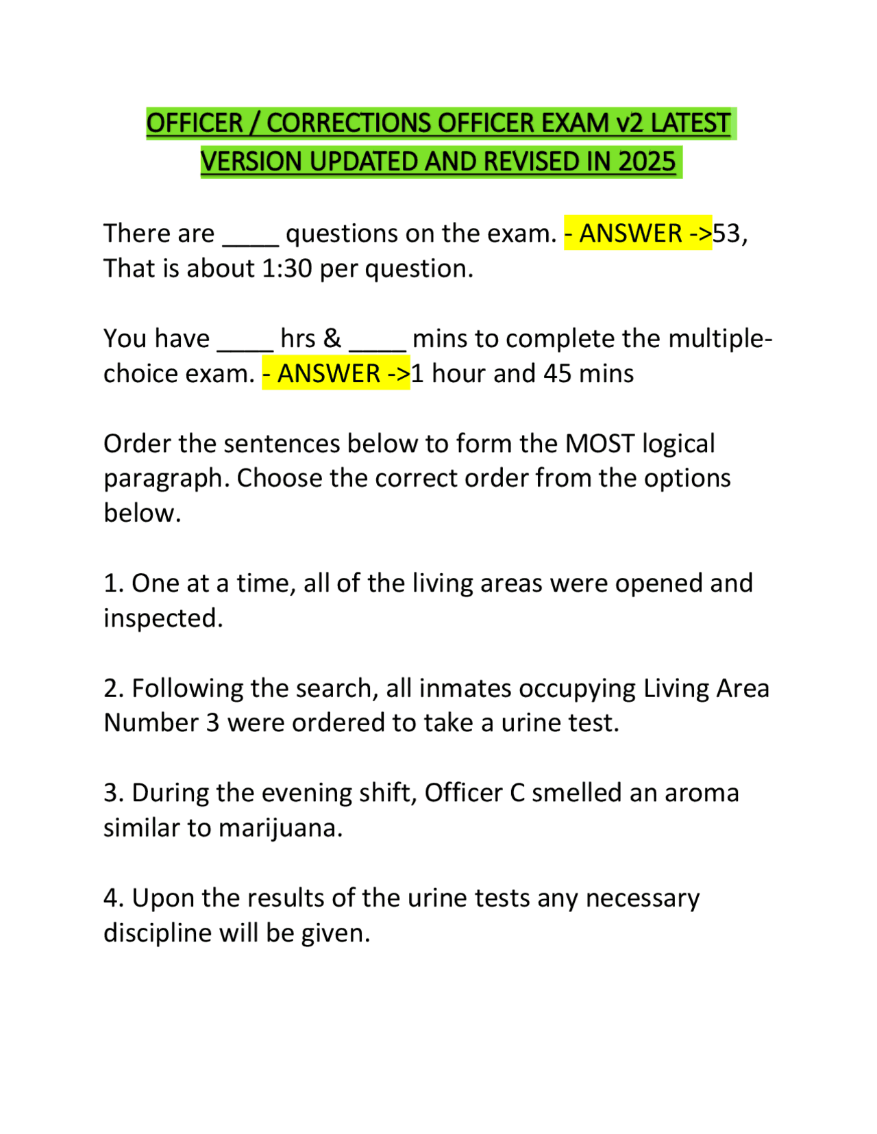 Corrections Officer Exam Practice Questions 2025 | Exams Nursing | Docsity