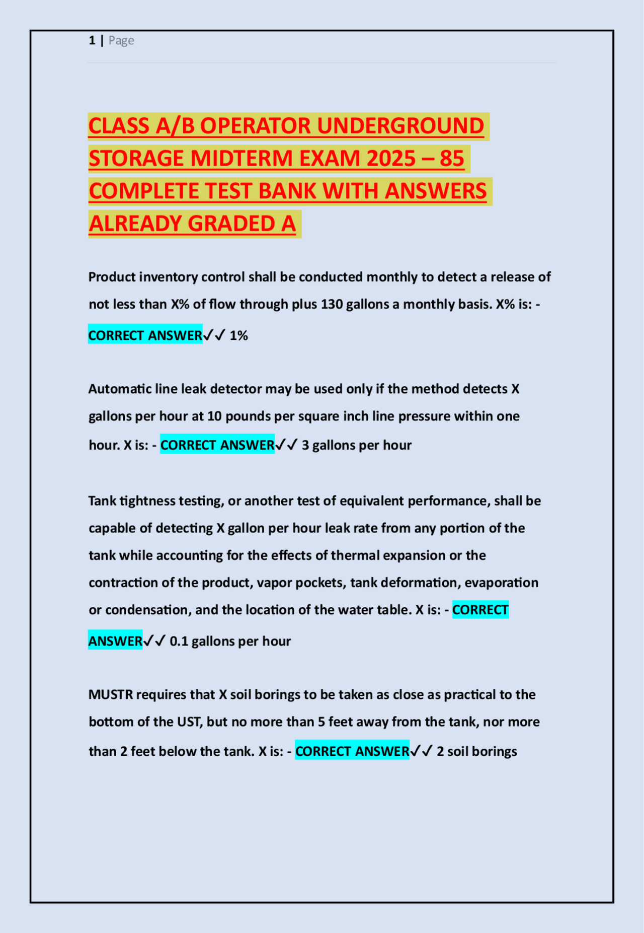 Underground Storage Tank (UST) Class A/B Operator Exam - Complete Test ...
