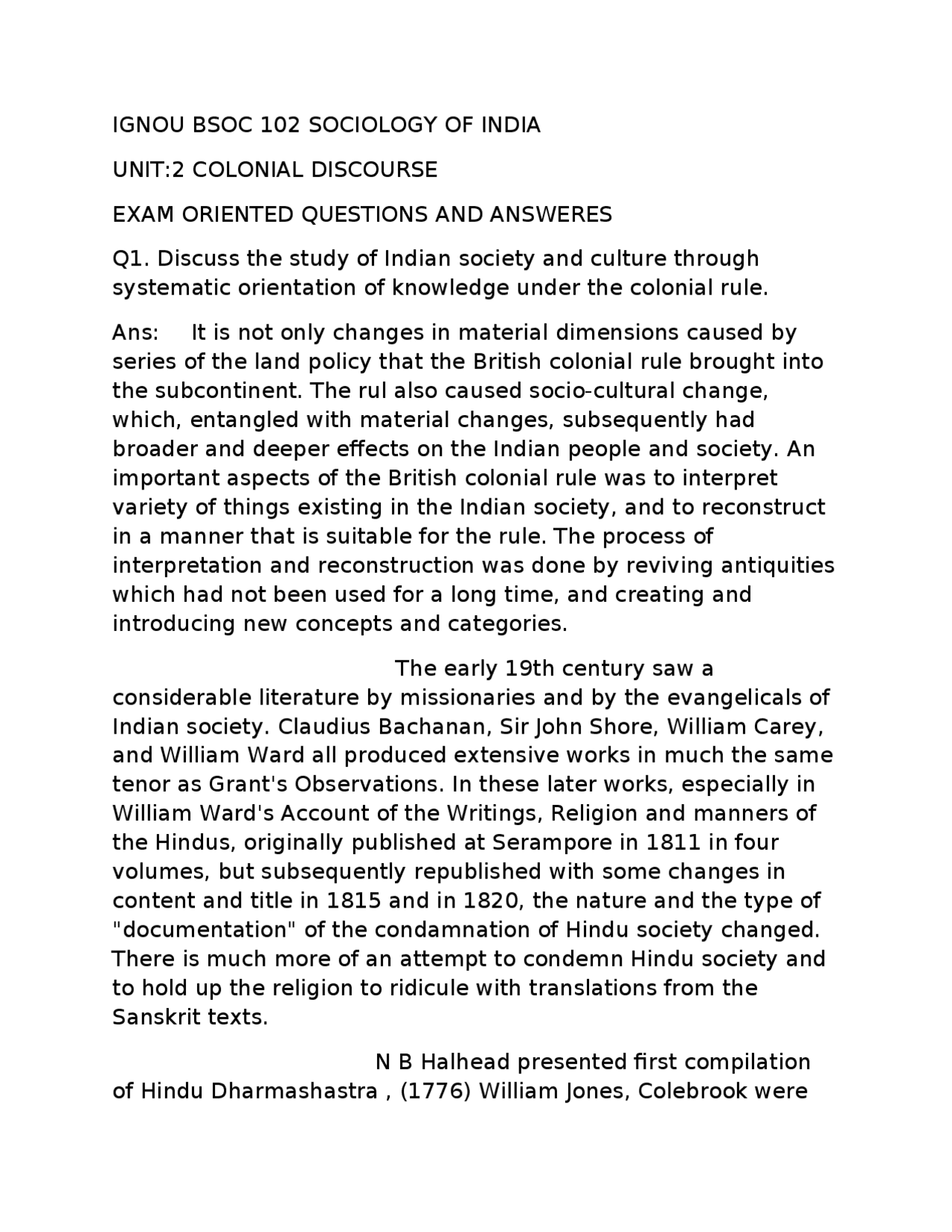 Colonial Discourse in India: Exam-Oriented Q&A | Study notes Applied ...