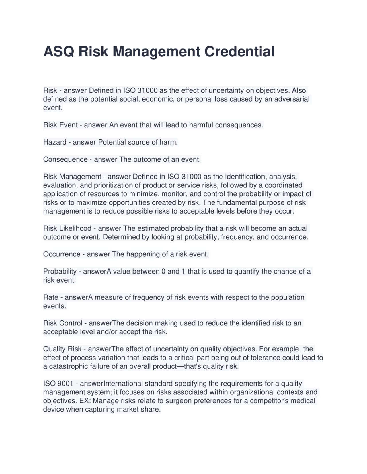 Risk Management Terminology and Standards | Exams Advanced Education ...