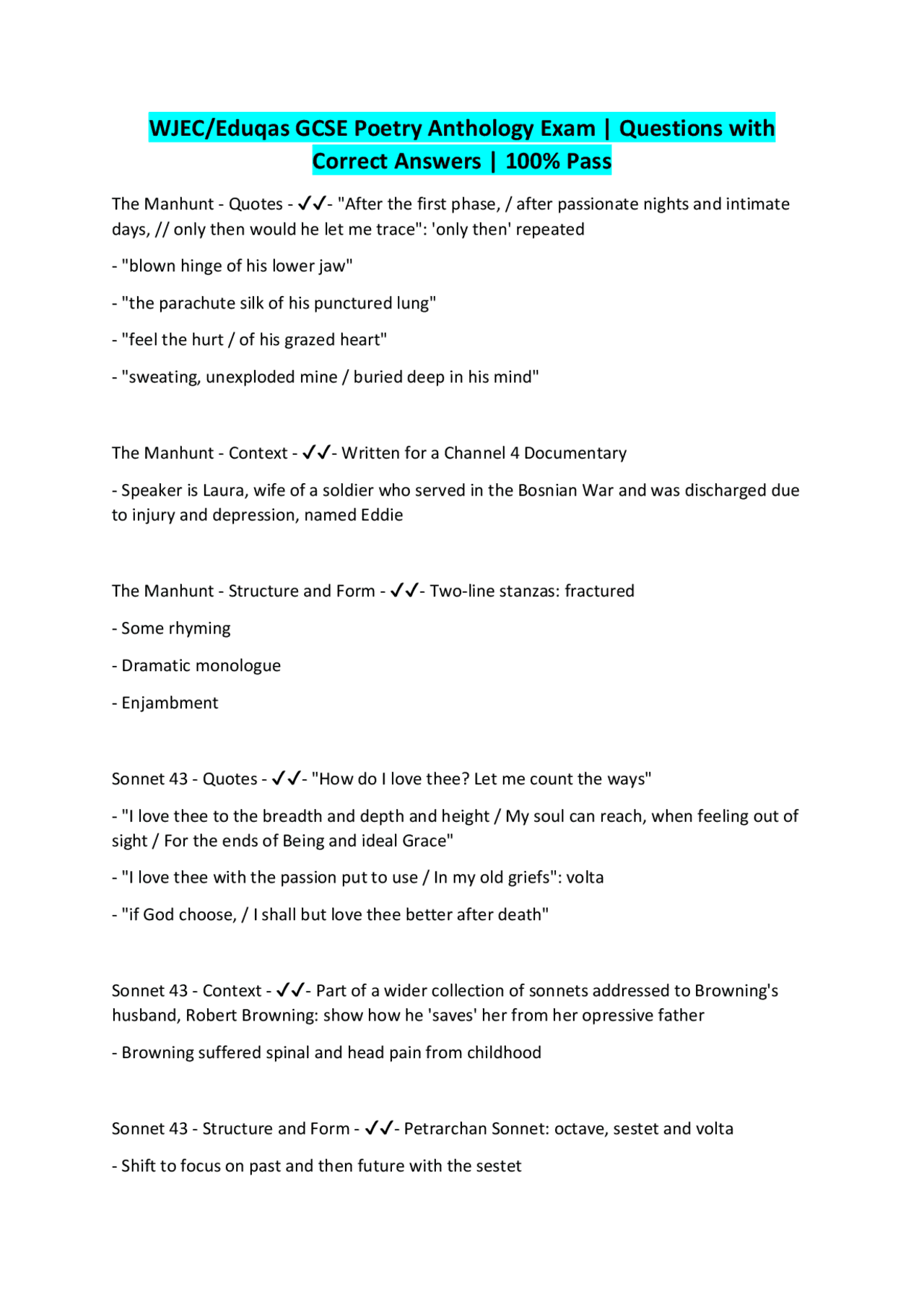 GCSE Poetry Anthology Exam: Quotes, Context, and Structure Guide ...