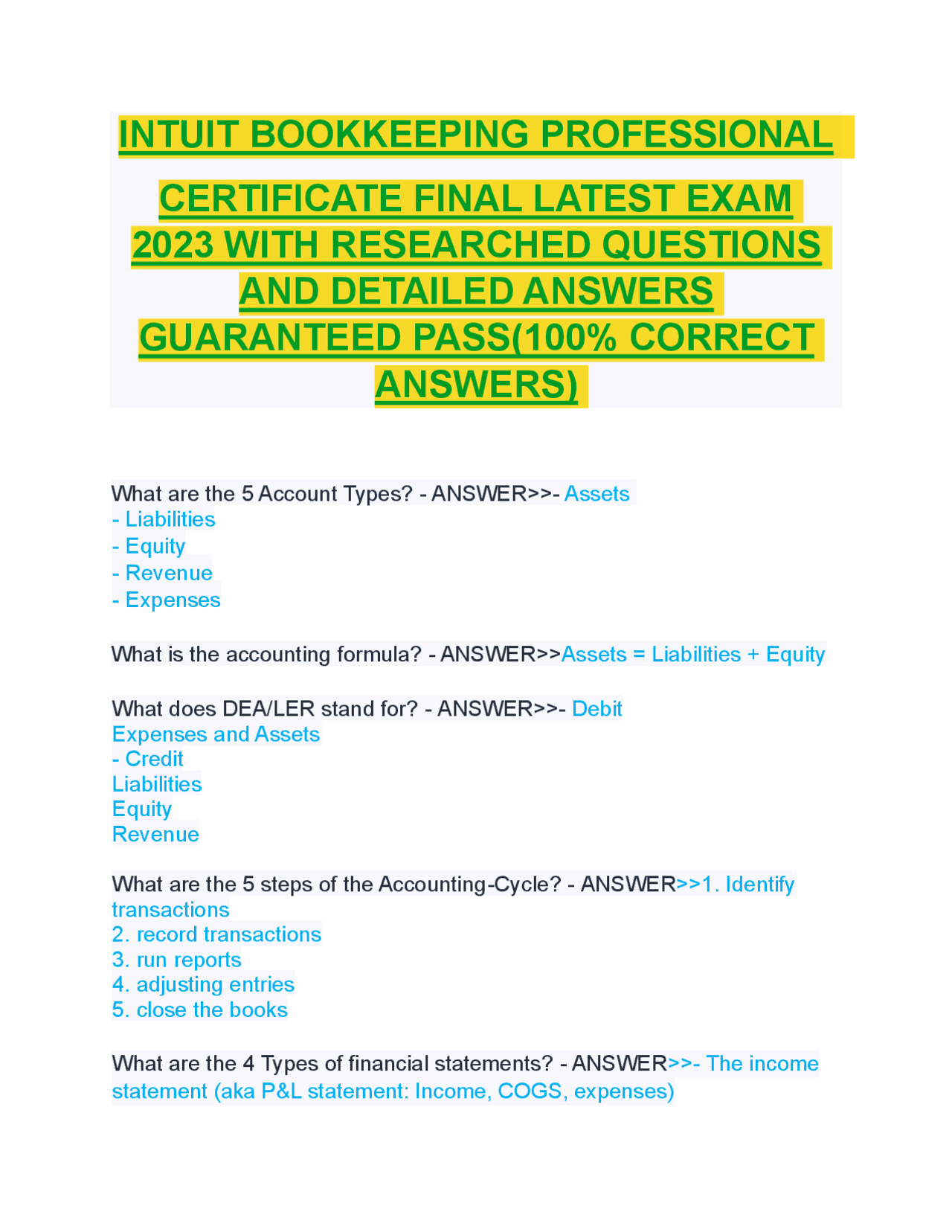 Intuit Bookkeeping Professional Certification Exam: Questions and ...