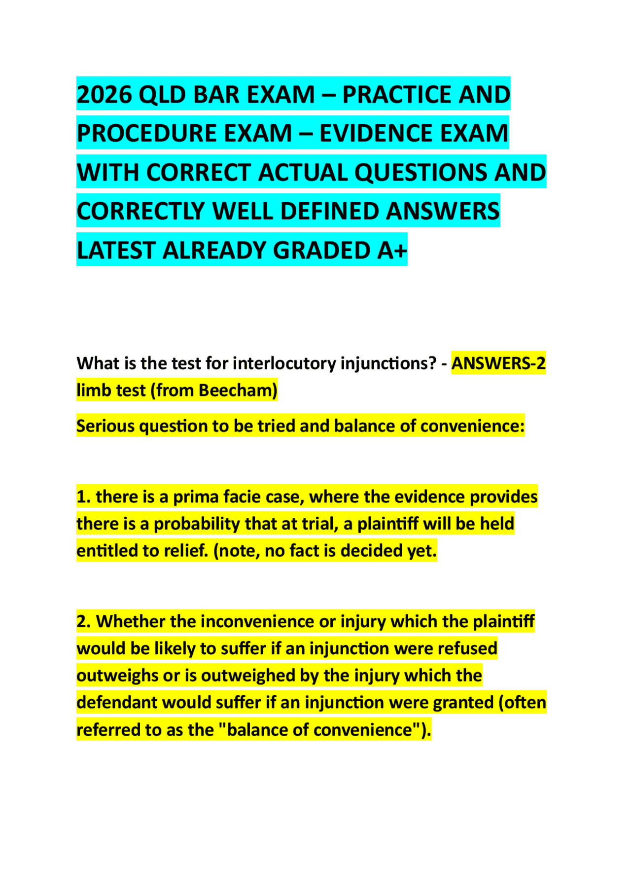 QLD Bar Exam Practice: Evidence Exam Questions and Answers | Exams Law ...