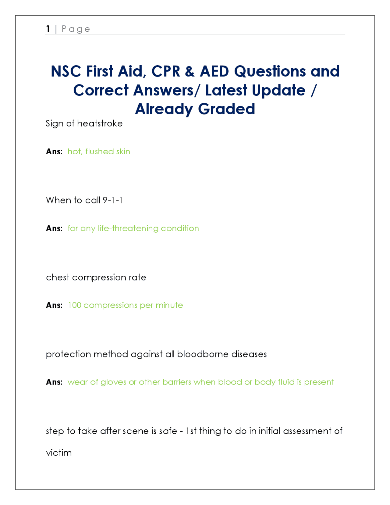 First Aid, CPR & AED: Practice Questions and Answers | Exams Nursing ...