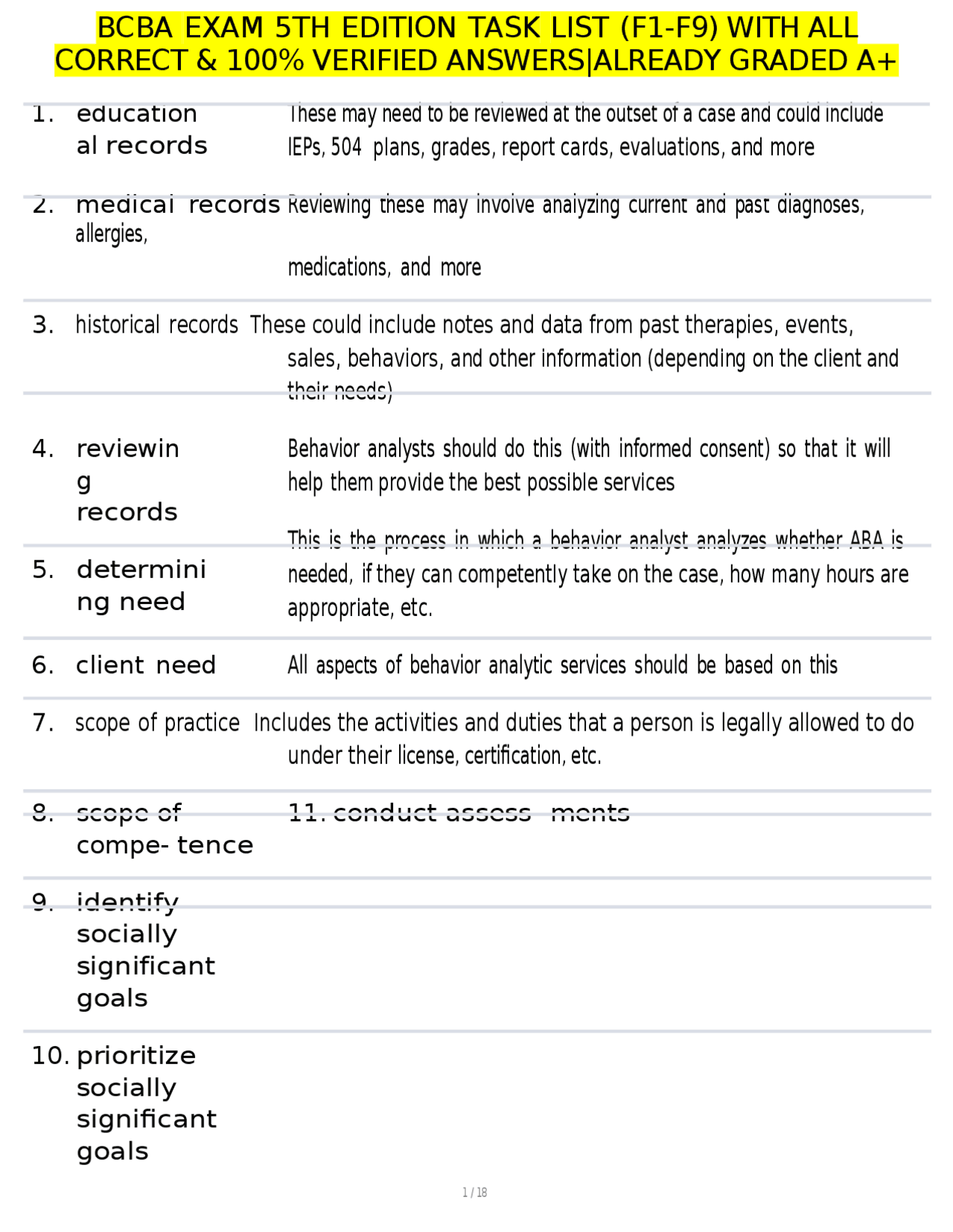 BCBA Exam 5th Edition Task List: Questions and Verified Answers | Exams ...