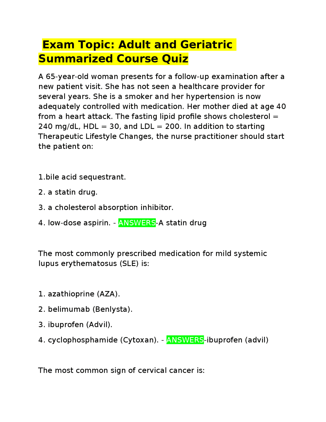 Adult and Geriatric Exam Quiz: Summarized Course Review | Exams Nursing ...
