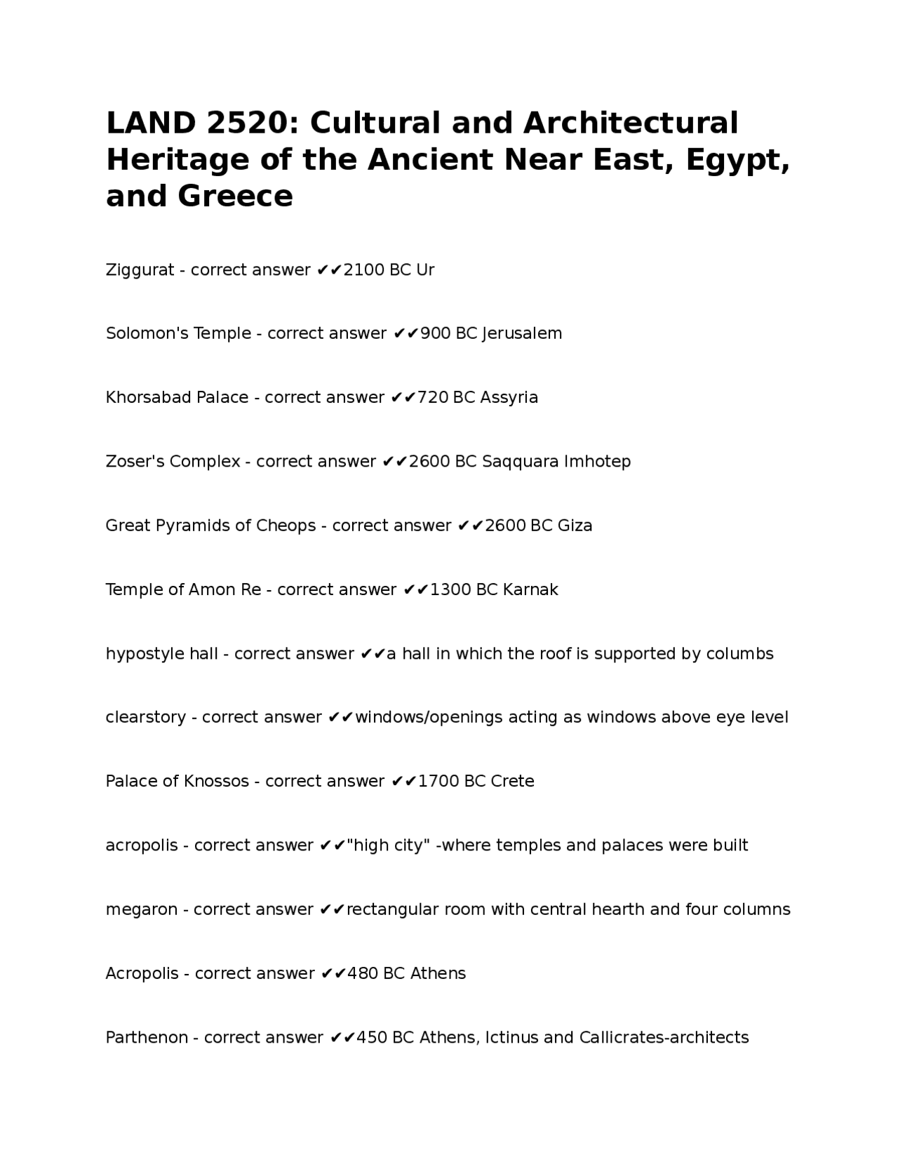 Ancient Near East, Egypt, and Greece Architecture Quiz | Exams Advanced ...