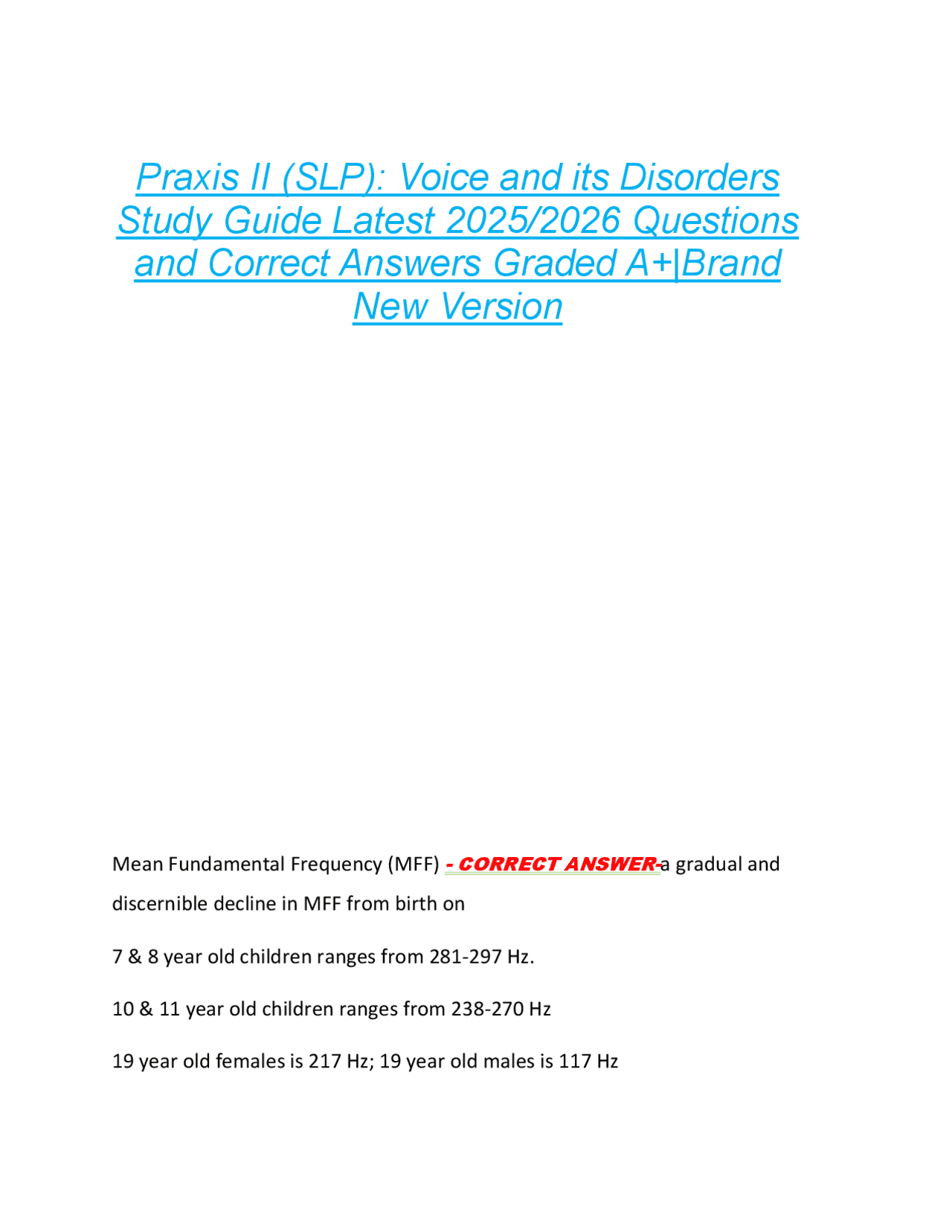 Praxis II SLP: Voice and its Disorders Study Guide 2025/2026 | Exams ...