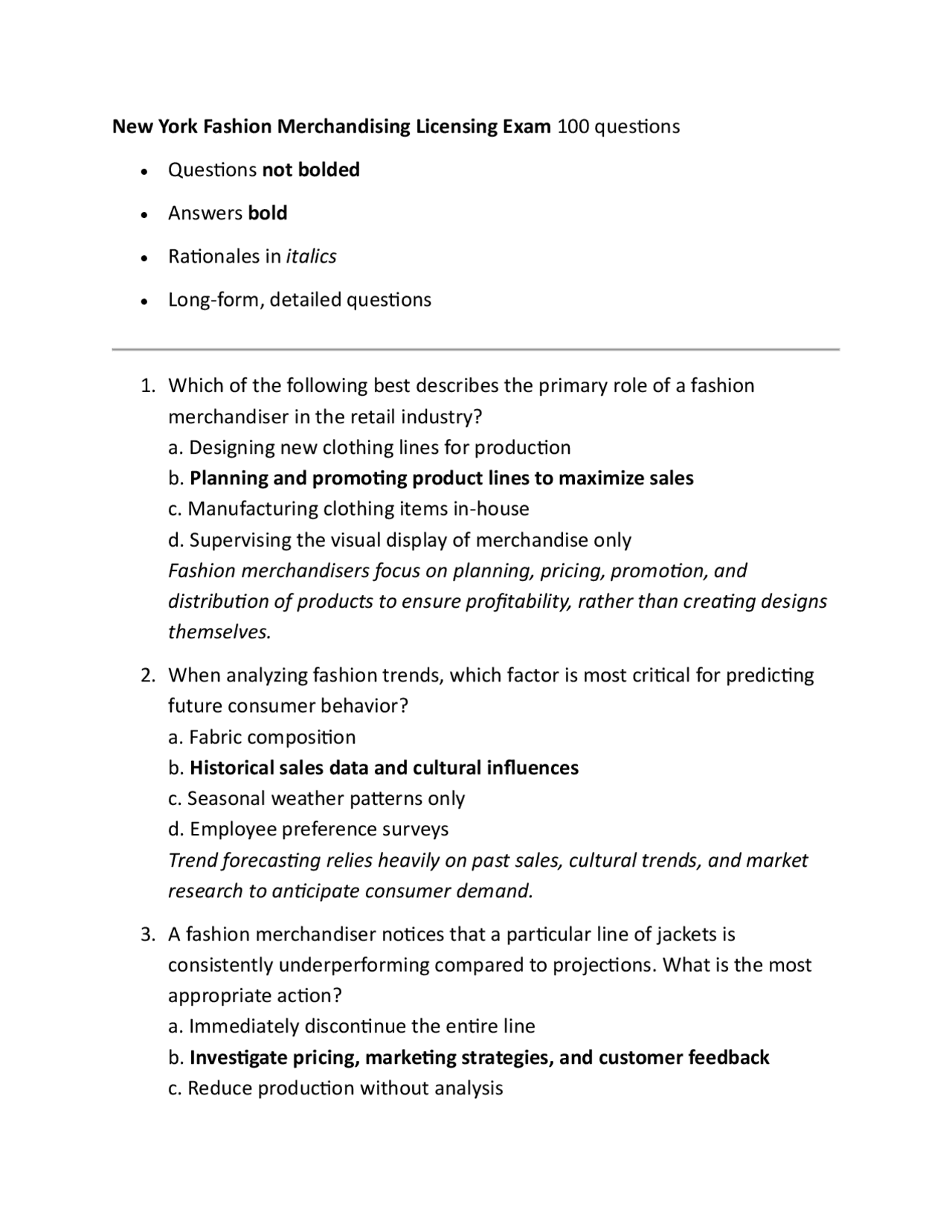 Fashion Merchandising Licensing Exam: 100 Practice Questions | Exams ...