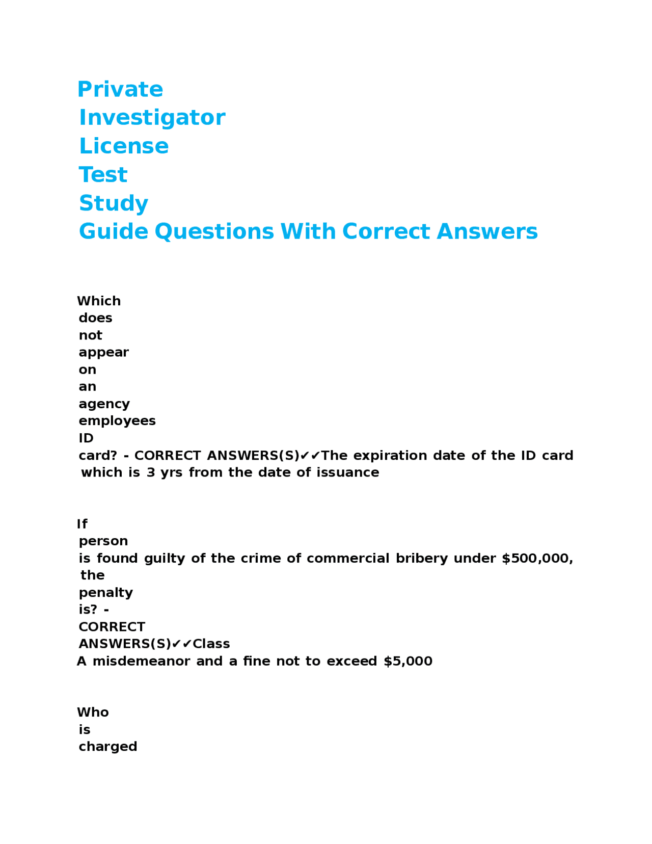 Private Investigator License Test Study Guide with Questions and ...
