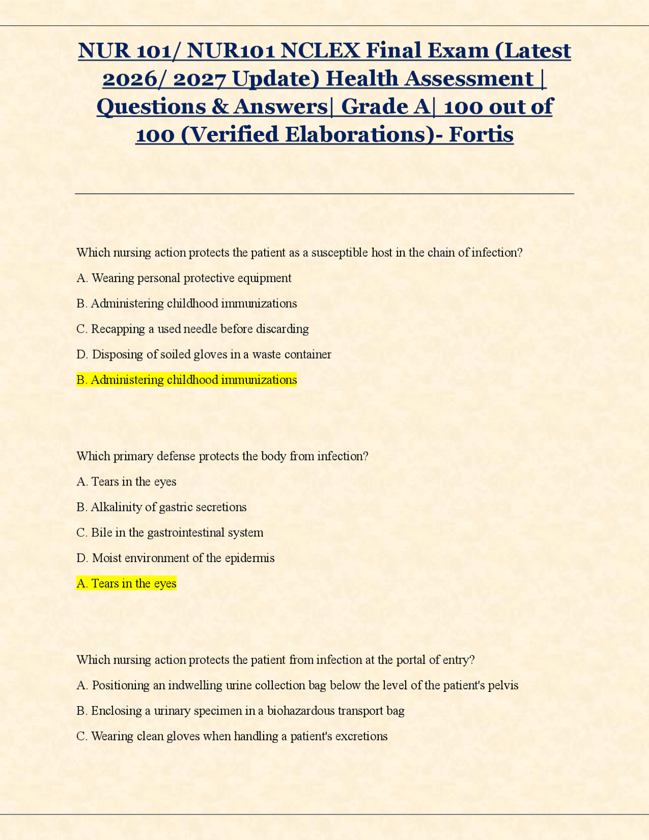 NCLEX Nursing Exam Questions and Answers: Health Assessment ...