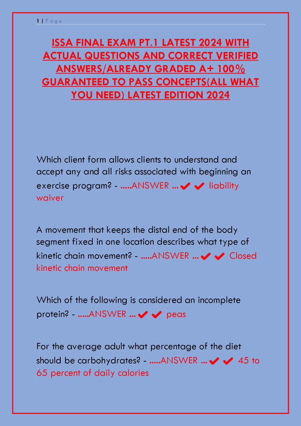 ISSA Personal Trainer Final Exam 2025: Actual Questions & Verified ...