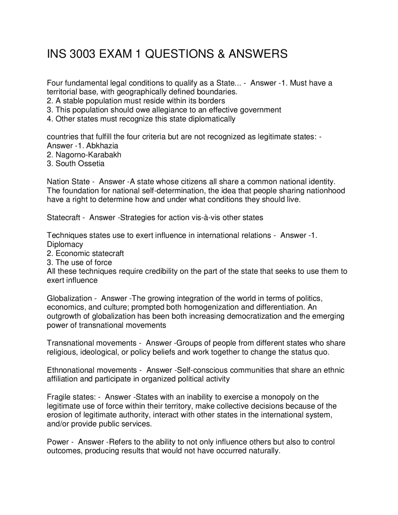 International Relations Exam 1: Key Concepts and Definitions | Exams ...