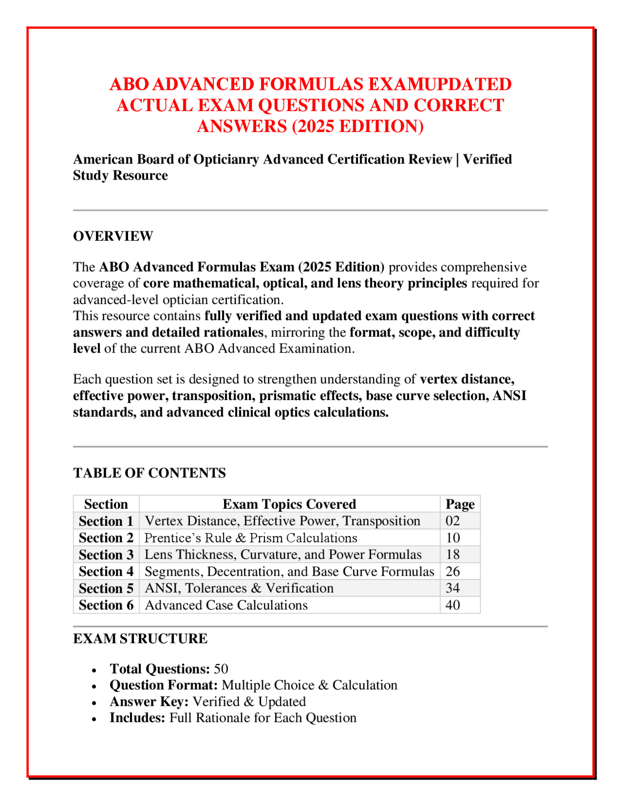 ABO Advanced Formulas Exam: Updated Questions and Answers (2025 Edition ...