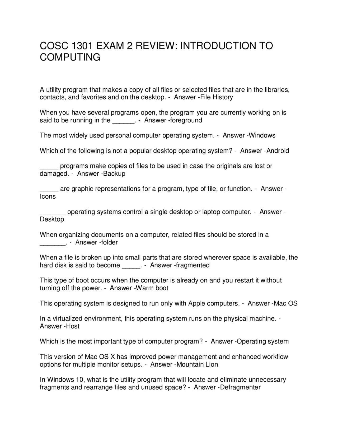 COSC 1301 EXAM 2 REVIEW INTRODUCTION TO COMPUTING | Exams Social ...