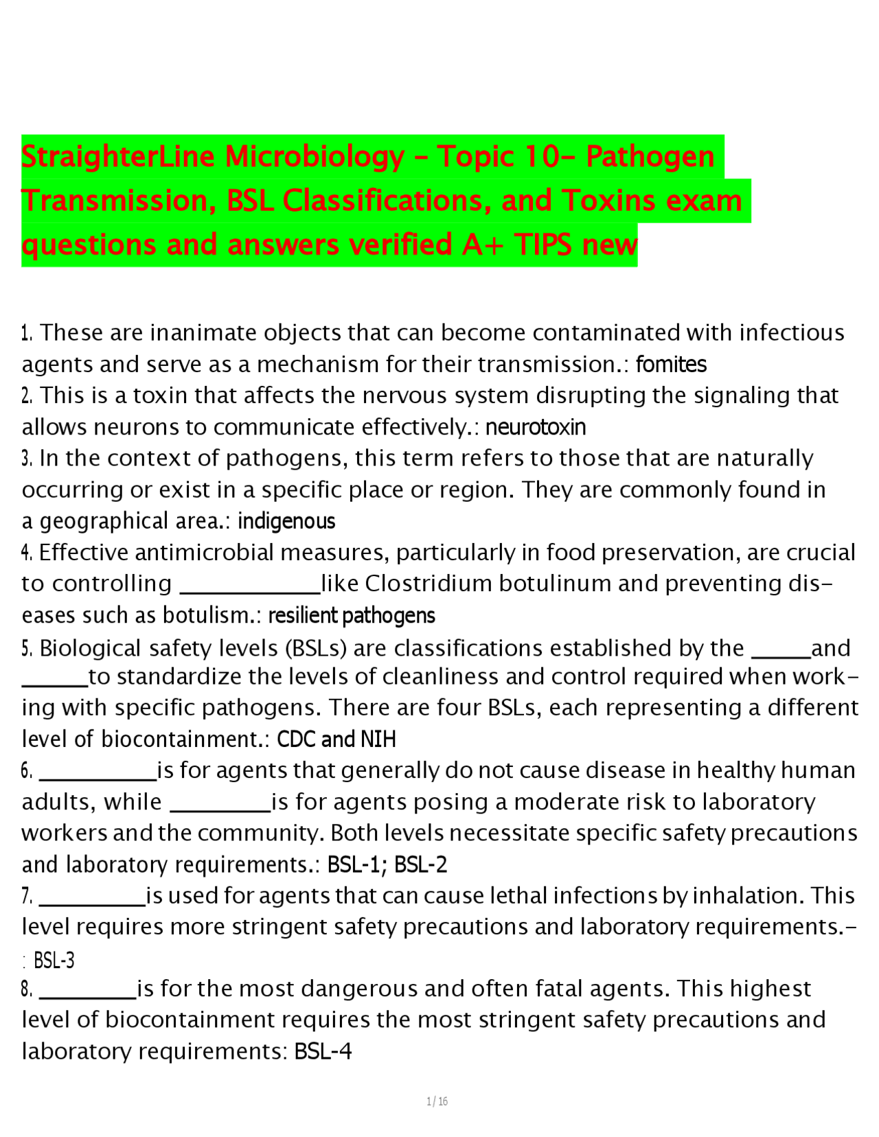Microbiology Exam Q&A: Pathogen Transmission, BSL Classifications, and ...