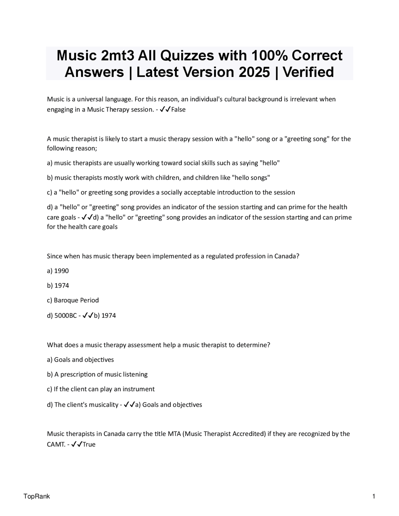 Music 2MT3 All Quizzes 2025/2026 | Verified Q&A's Latest Version ...