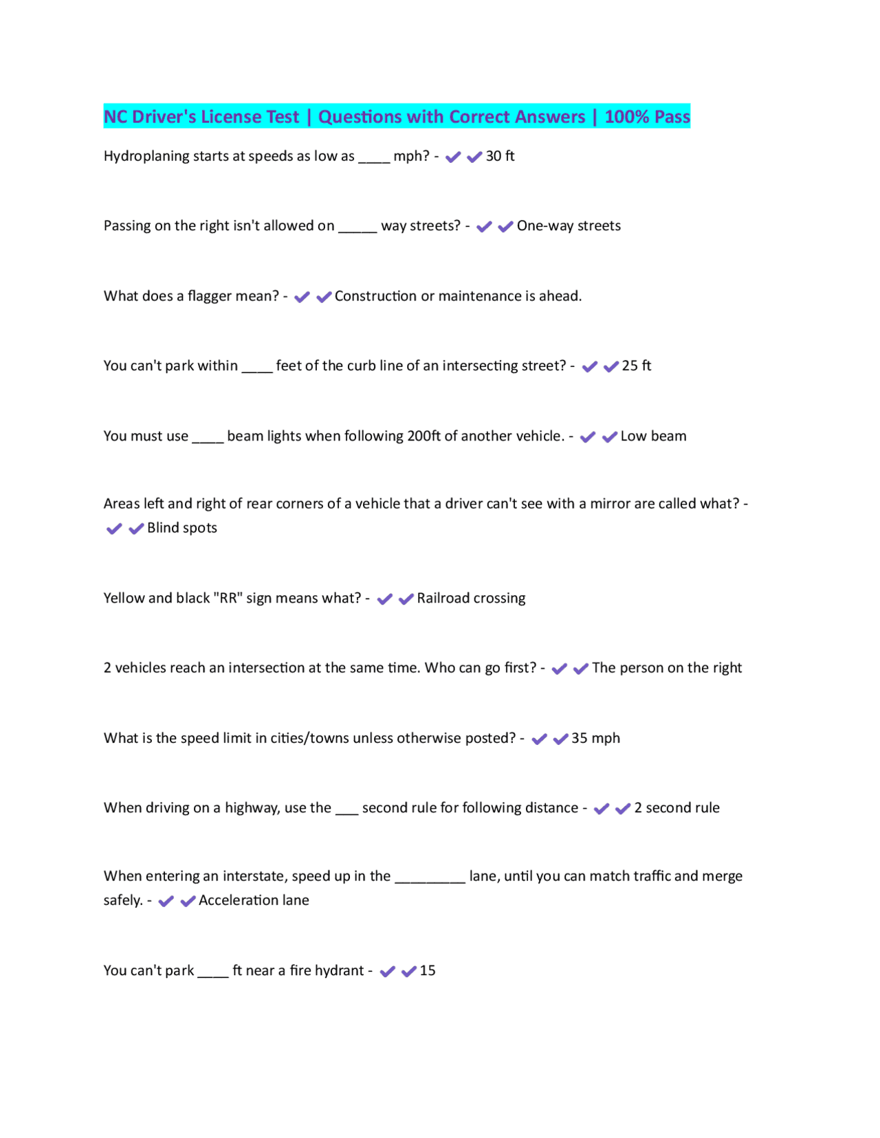NC Driver's License Test: Practice Questions and Answers for Exam ...