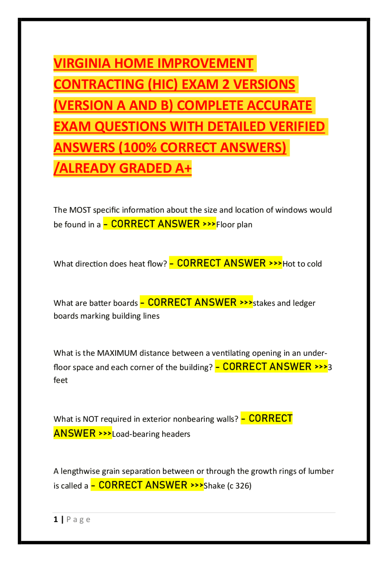 Virginia Home Improvement Contracting (HIC) Exam Questions and Answers ...