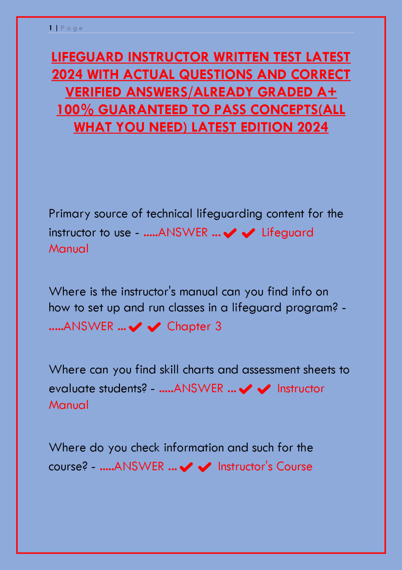 Lifeguard Instructor Written Exam 2025: Actual Test Questions ...