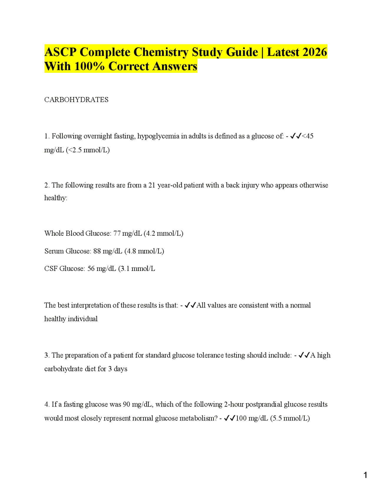 ASCP Complete Chemistry Study Guide | Latest 2026 With 100% Correct ...