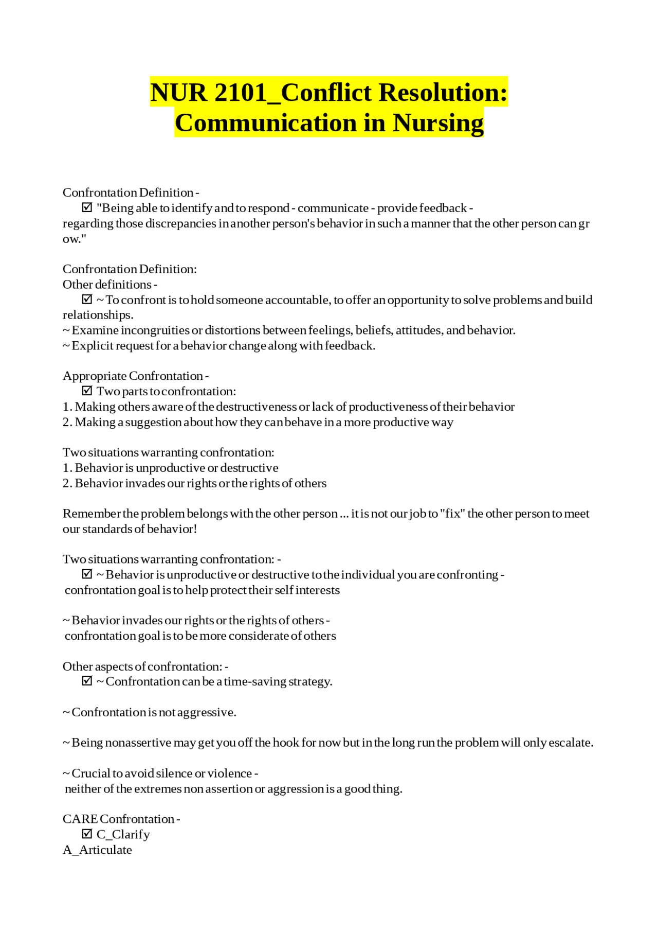 Conflict Resolution and Communication Skills in Nursing | Exams ...