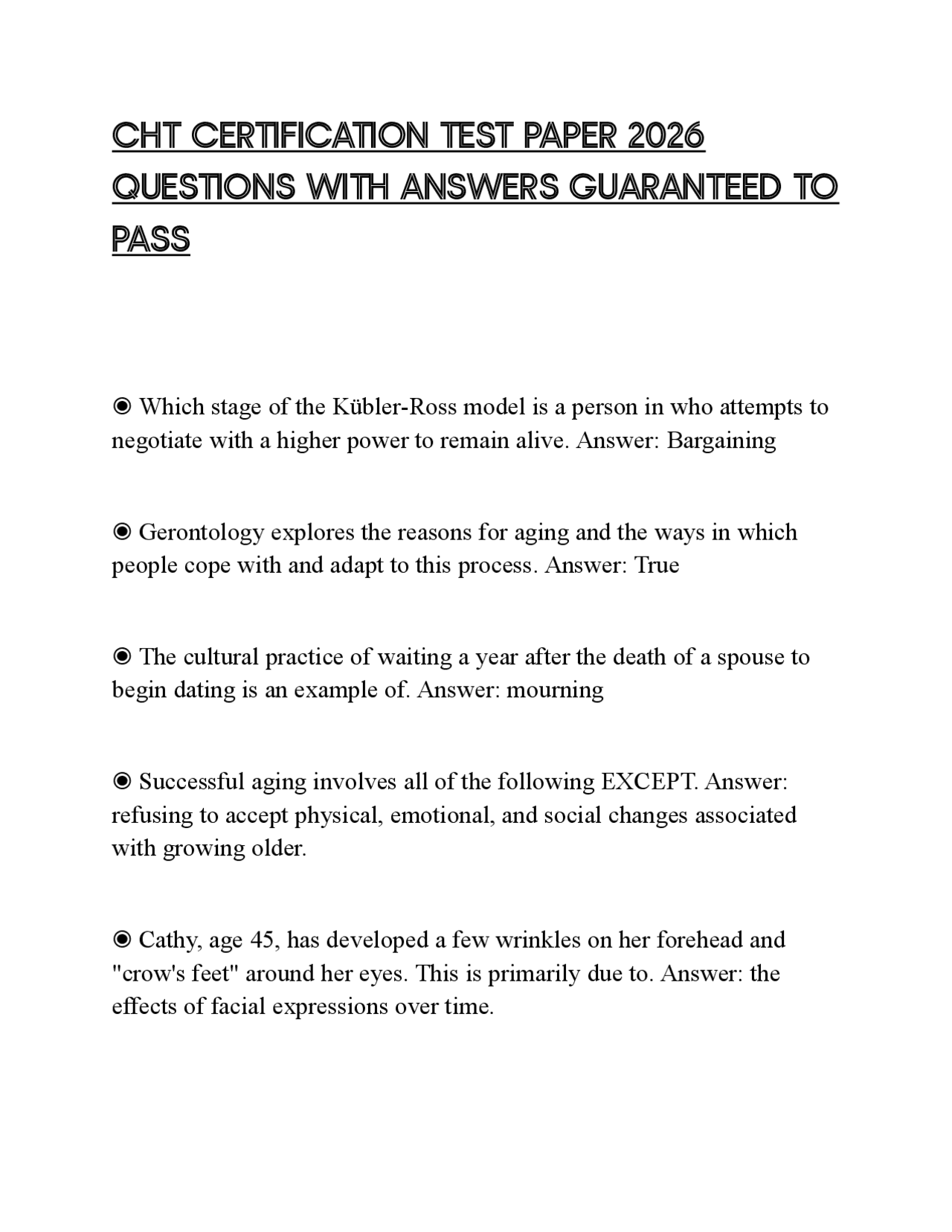 CHT CERTIFICATION TEST PAPER 2026 QUESTIONS WITH ANSWERS GUARANTEED TO ...