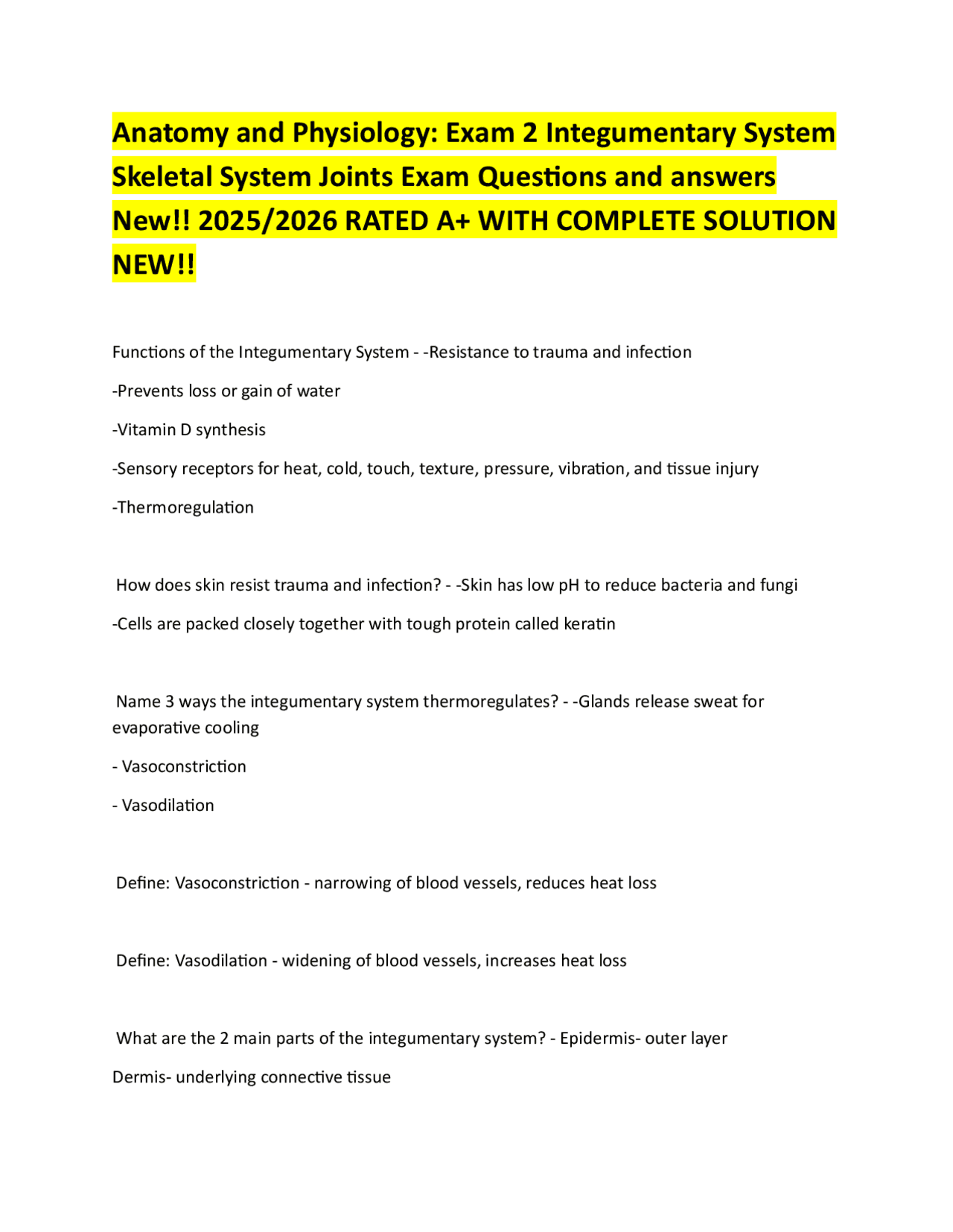 Anatomy and Physiology Exam Questions: Integumentary & Skeletal Systems ...