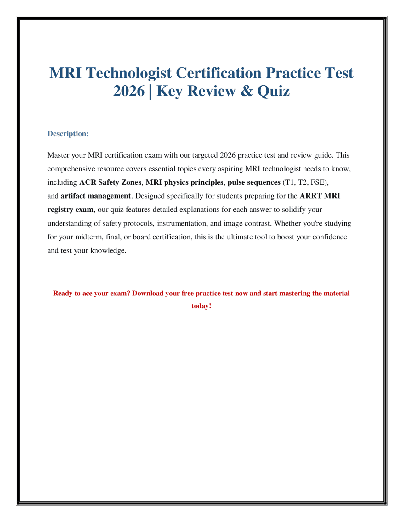 MRI Technologist Certification Practice Test 2026: Key Review & Quiz ...