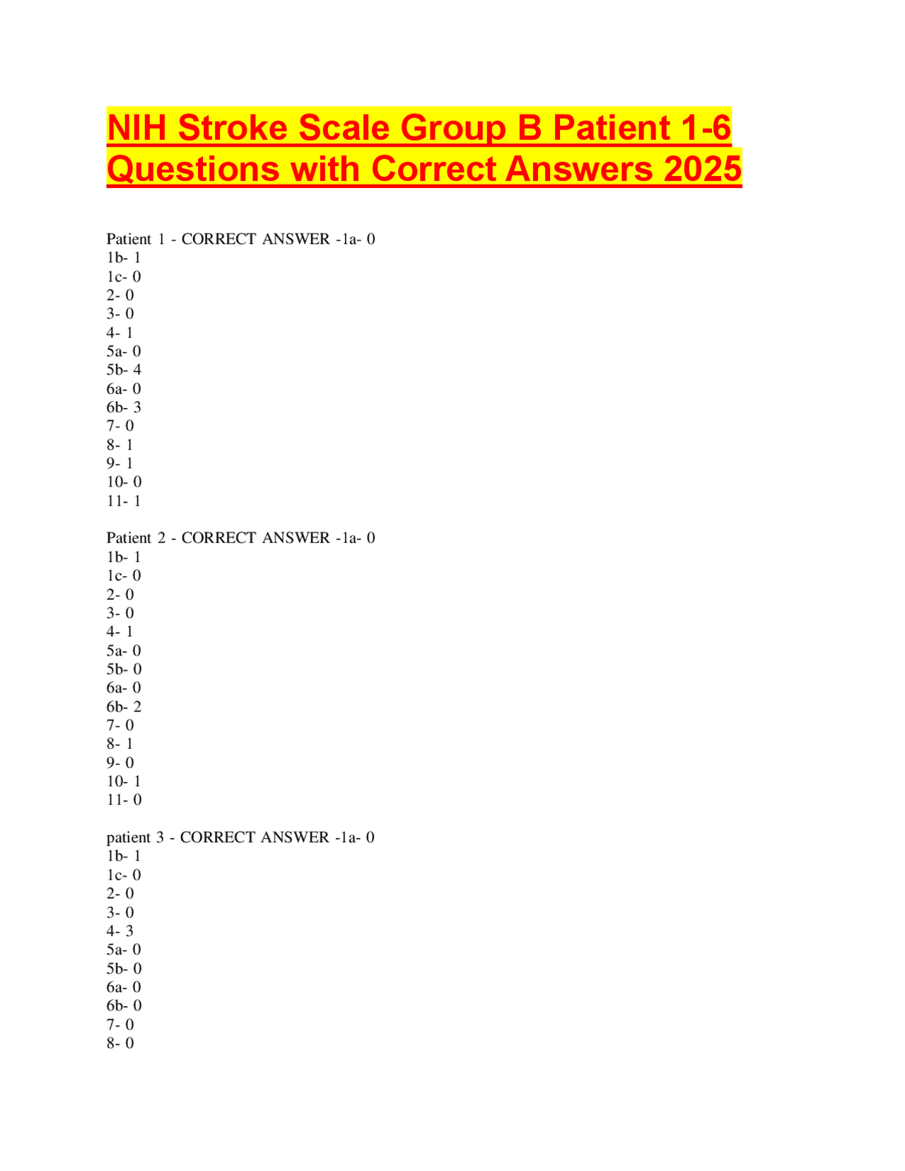 NIH Stroke Scale Questions and Answers | Exams Nursing | Docsity