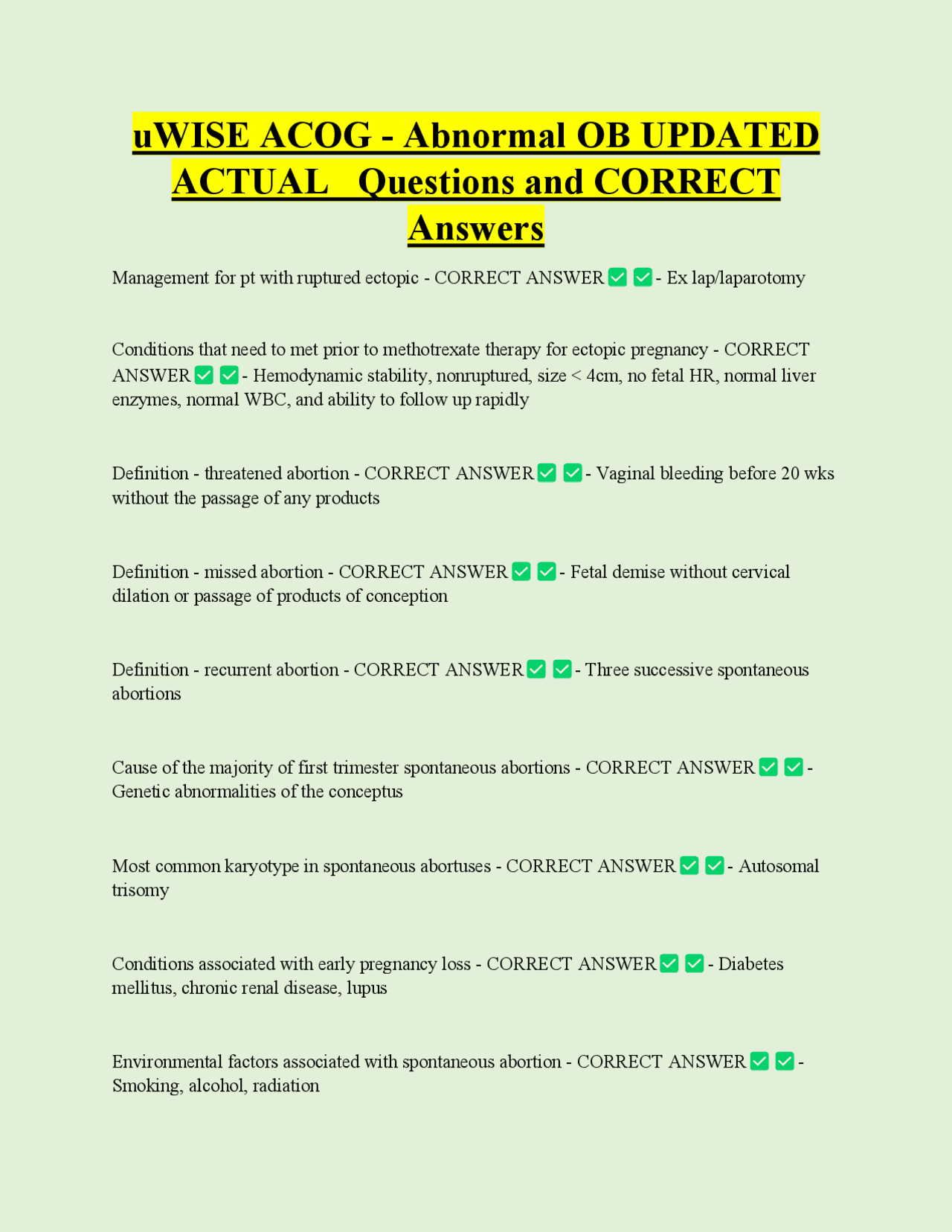 Obstetrics and Gynecology Exam Q&A: Abnormal Obstetrics | Exams ...