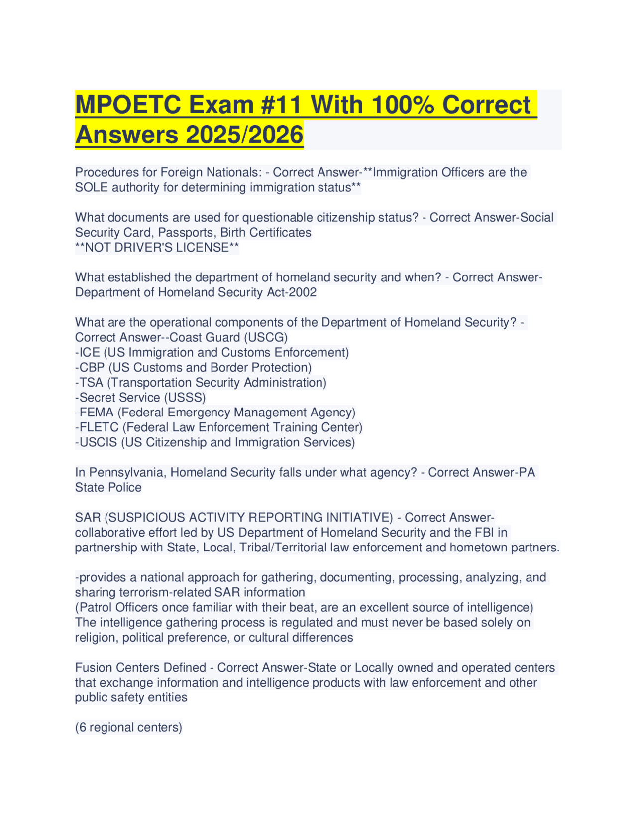 MPOETC Exam #11: Homeland Security and Terrorism - Key Concepts and ...