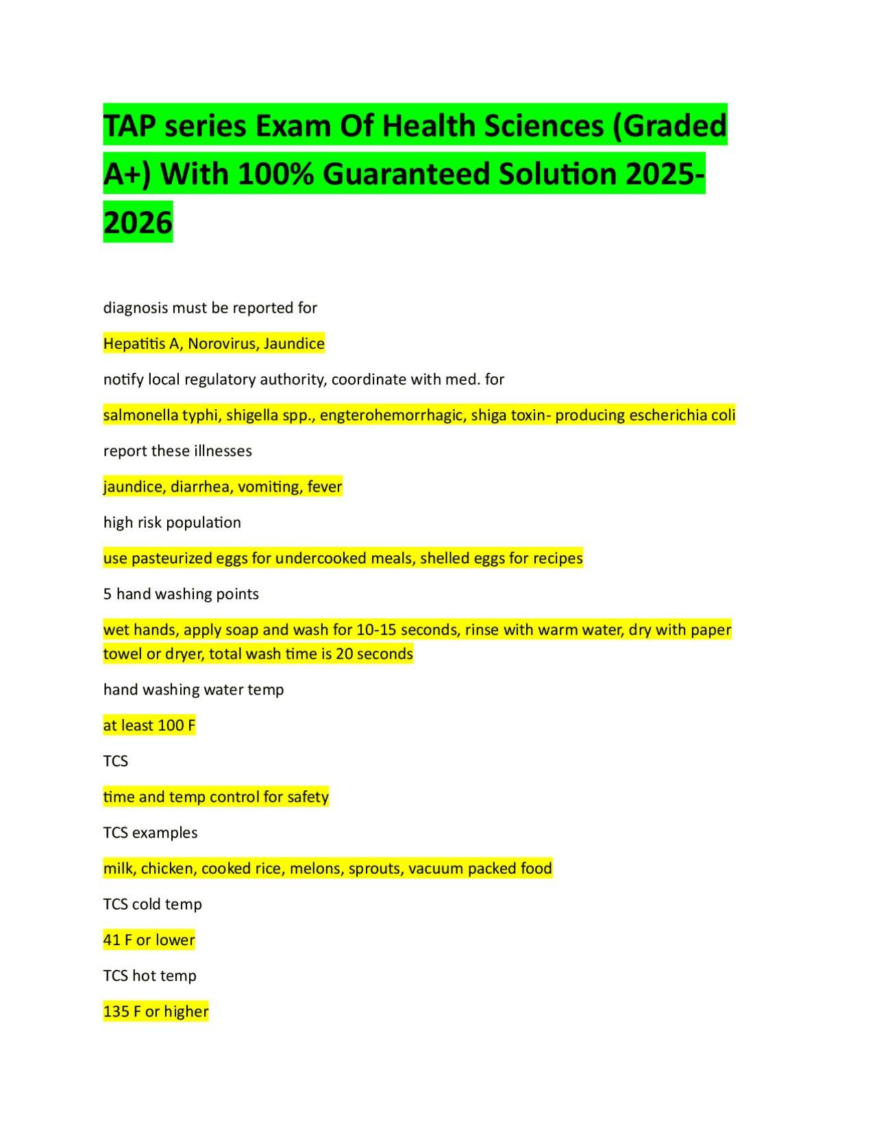 TAP series Exam Of Health Sciences (Graded A+) With 100% Guaranteed ...