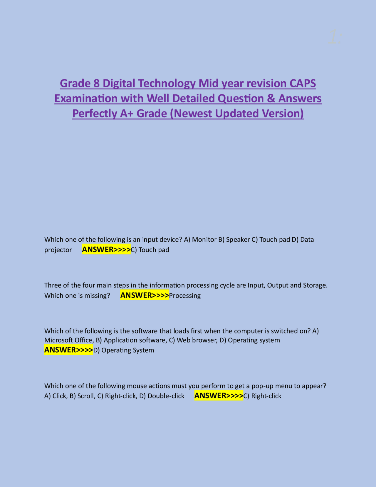Grade 8 Digital Technology Exam Revision: Questions and Answers | Exams ...