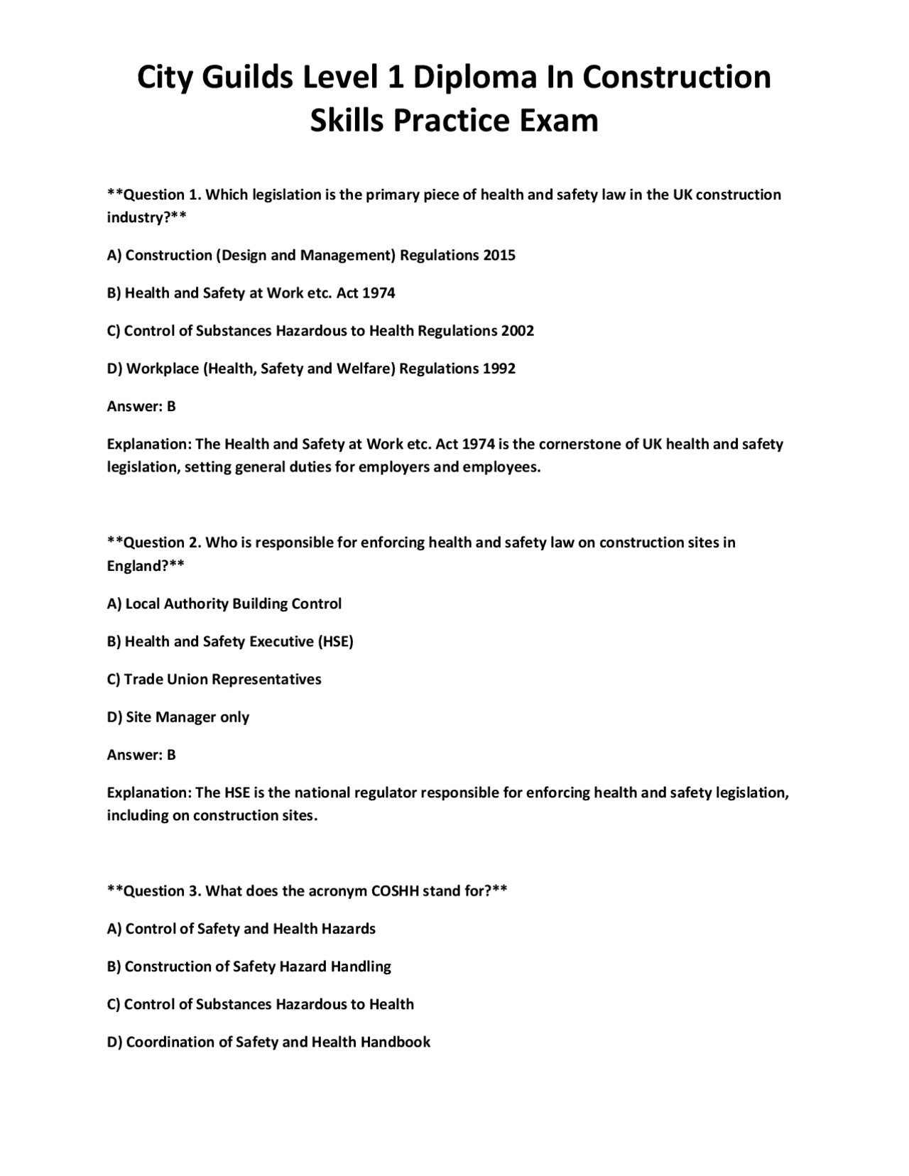 City Guilds Level 1 Diploma In Construction Skills Practice Exam ...
